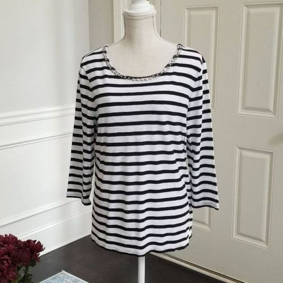 Chico's | Tops | Chicos Black And White Striped Top Size Large | Poshmark